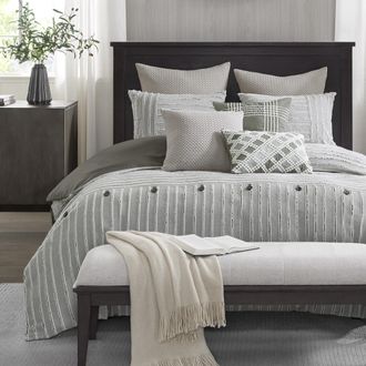 Madison Park SIGNATURE Bettw&auml;sche-Set f&uuml;r King-Size-Betten, Abnehmbarer Bettbezug aus 100% Baumwolle, King-Size-Gr&ouml;&szlig;e mit Einsatz, Bauernhaus-Bettw&auml;sche, strukturi