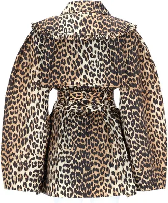 Ganni Leopard Print Recycled Polyamide Trench Coat - Multicolor