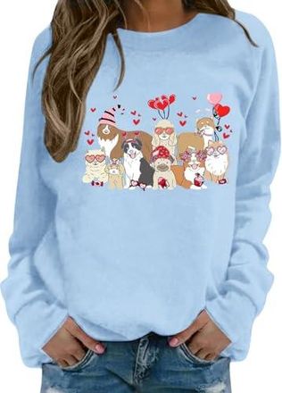 Generic 2026 Sweat &agrave; capuche &agrave; manches longues pour femme Imprim&eacute; chien d&eacute;contract&eacute; No&euml;l Vacances, bleu clair, XXL