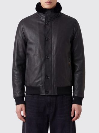 Moorer Bomber en cuir avec col en fourrure et base &eacute;lastique