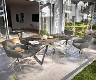 DELIFE Outdoortisch Edge 200x100 cm Keramik Laminam Noir Desir Braun Kreuzgestell Rechteck Schwarz, Esstische
