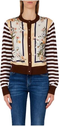 Liu Jo Femme, Pulls, Multicolore, Taille: 42 FR Cardigan avec insert en twill imprim&eacute;