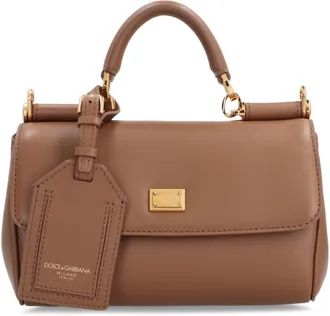 Dolce & Gabbana Womens My Sicily Handbag Black Calf Leather Brown Handbags Hand Bags