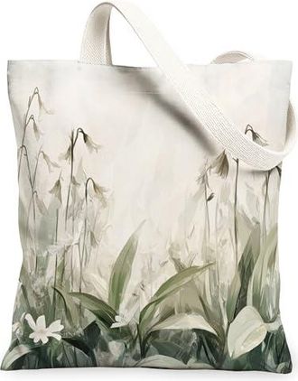 Generic Spring Hosta Sac fourre-tout en toile pour le shopping 33 x 38 cm, sac d&eacute;picerie r&eacute;utilisable pour femme, peinture de voyage florale, d&eacute;coration cadea