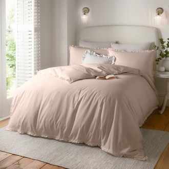 furn. Wylder Nature Tilly Bettbezug-Set - 100% getrommelte Baumwolle, minimalistische R&uuml;schenbettw&auml;sche mit elegantem Besatz (Rosa - Doppelbett)