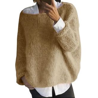 Generic Womens Autumn and Winter Knitted Top Fashion Casual Sweater Barboteuses pour Femmes Occasionnels (Khaki, L) Pull Femme Grande Taille Cachemire Long Ch