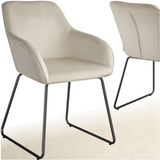 TecTake Tectake - Chaise de salle à manger en aspect velours rembourré crème et noir