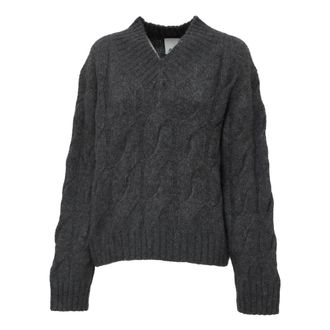 Allude Pullover mit V-Ausschnitt und Zopfmuster - - Knitwear - Damen - Grau - M