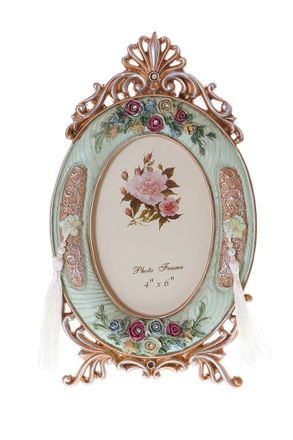 Kawaii-Story BM-504 Rosen Dekor Barock romantisch Vintage Landhaus Stil mint gr&uuml;n gold oval Foto-Bilderrahmen Dekoration Fotogr&ouml;&szlig;e 10x15cm (4x6zoll)