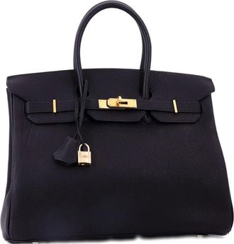 Herm&egrave;s Birkin Handbag Black Fjord with Gold Hardware 35 tote bag - Schwarz