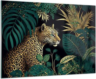 Arttor Bilder auf Glas 100x70cm Glasbild Leopard Dschungel Tropisch Groß Wanddeko Bild im Glas Schlafzimmer Küche Deko Wandbilder Dekoration Wohnzimmer Moder