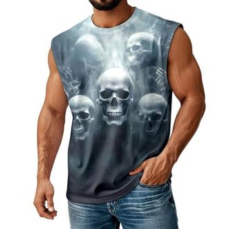 Generic D&eacute;bardeur squelette pour homme - Col rond - Motif t&ecirc;te de mort - Tendance - Pour l&eacute;t&eacute; - Gothique - Sans manches - Sport quotidien, B Squelette gris, 3