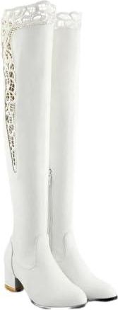 Generic Cuissardes longues en daim pour femme - Style décontracté - Pour le bureau, les fêtes, blanc, 41.5 EU