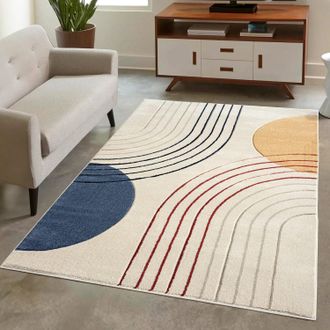 Carpet City Teppich Kurzflor Multi - 120x170 cm - Moderne Wohnzimmer-Teppiche Geometrisch, Kreis-Muster mit 3D-Optik - Flachflor Bodenbelag Deko Schlafzimmer, Ess