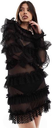 OW Collection Grace - Langärmliges Minikleid in Schwarz