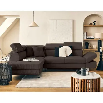 Best Mobilier Bestmobilier - Lisbona - links 5 pl&auml;tze schlaffunktion mit kopfst&uuml;tzen aus cordstoff - braun