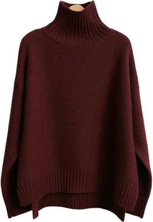 Generic GLDFW Pull en cachemire monochromatique pour femme Grande taille Col roul&eacute; &eacute;pais Coupe ample pour lautomne et lhiver, bordeaux, S