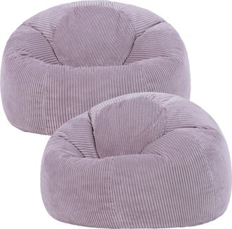 Icon Brand Kingston Sitzsack Cord, Lila, 2er Pack, Sitzsack Erwachsene mit F&uuml;llung, Bean Bag, Cord Sessel, Lounge Sessel, Lounge Stuhl, Schlafzimmer, Wohnzimmer,