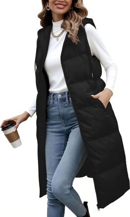 Fengbay Damen Steppweste Lang mit Kapuze &Auml;rmellos Winterweste Daunenf&uuml;llung Leicht Warm Outdoorweste &Uuml;bergangsweste f&uuml;r Herbst und Winter
