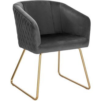 Woltu Chaise de Salle &agrave; Manger Si&egrave;ge en Velours Chaise de Cuisine Pieds en m&eacute;tal dor&eacute; fauteuil de Salon, Gris Fonc&eacute; - Woltu
