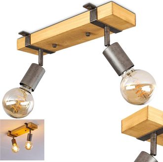 HOFSTEIN Deckenleuchte Praia, verstellbare Deckenlampe aus Metall/Holz in Grau/Natur, 2-flammig, Lampenschirme dreh- u. schwenkbar, 2 x E27-Fassung, Spot im In