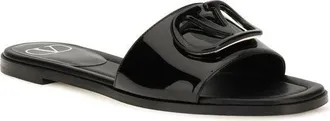Valentino Garavani Womens Black Calf Leather Bos Taurus Flat Sandals