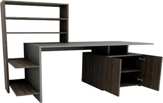 Hanah Home Bureau en bois Melis - 146 x 60 x 128 cm - Noyer Anthracite