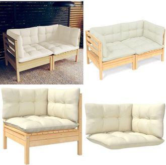 vidaXL 2-Sitzer-Gartensofa mit Creme Kissen Massivholz Kiefer - Gartenm&ouml;bel - Terassengarten - Lounge Set - Outdoor M&ouml;bel - Gartenlounge - Home & Living
