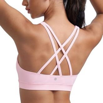CRZ YOGA Femme Dos Croisé Soutien-Gorge de Sport Yoga Fitness Coussinet Amovible sans Armature Rose Fraise S