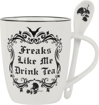 Alchemy Freaks Like Me Drink Tea Mug & Spoon Becherset Weiß 13.5x10.9cm