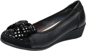 Generic Mocassins Confortables en Cuir véritable pour Femmes, Ballerines à Semelle Souple, Chaussures à Talons compensés Bas, noeud en Strass, Chaussures de M