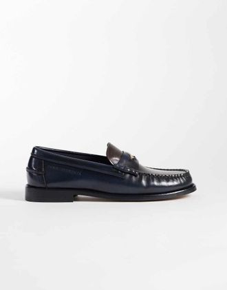 Tommy Hilfiger mocassins en cuir bross&eacute; bleu marine