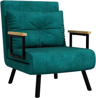 HOMCOM Fauteuil Convertible 1 Place, Fauteuil-lit chauffeuse 3 en 1 avec Dossier r&eacute;glable 5 Positions, Oreiller, si&egrave;ge rembourr&eacute;, Tissu Aspect Velours, canap