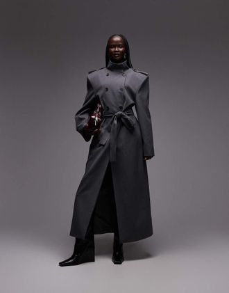 Asos Trench-coat ajust&eacute; &agrave; &eacute;paulettes - Gris