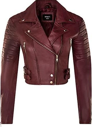 Infinity Leather Veste Courte Pour Dames Bourgogne Body Court Top Gothique Chic Motard Veste en Cuir Véritable 3XL
