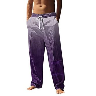 Generic Pantalon en lin pour homme - Coupe ample - Jambe large - Pantalon blanc pour homme - Pantalon d&eacute;t&eacute; l&eacute;ger - Pantalon chino de travail pour homme - Pant