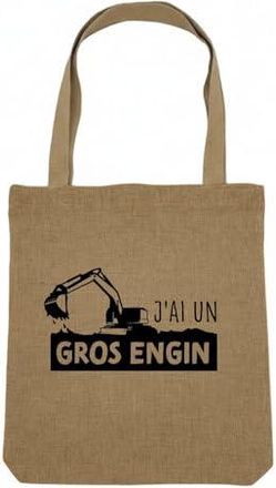 Fabulous Sac Shopping Tote Bag Aspect Lin - Jai un Gros Engin Humour Bricoleur Sexe - Sac de Courses Toile Epaisse 360g Beige Naturel Cabas Port&eacute; Epaule Solide