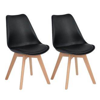 Eggree 2er Set Esszimmerst&uuml;hle mit Massivholz Bein SGS Gepr&uuml;fter, Retro Design Gepolsterter lStuhl K&uuml;chenstuhl Holz, Schwarz