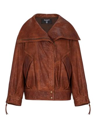 Balmain Manteau En Cuir - Marron