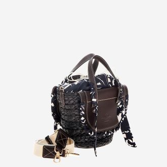 Cuba Lab Womens Bag Habanera Leather And Raffia Dark Brown Handbags Hand
