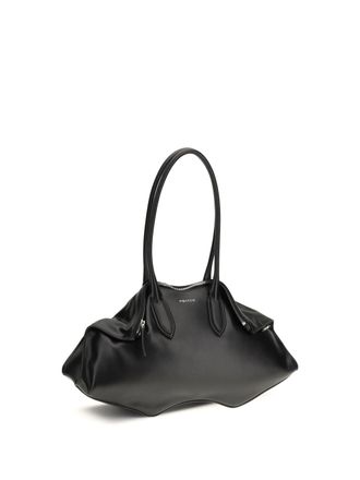 Alexander McQueen Womens Manta Shoulder Bag Black-Silver Calf Leather Bos Taurus Black/silver