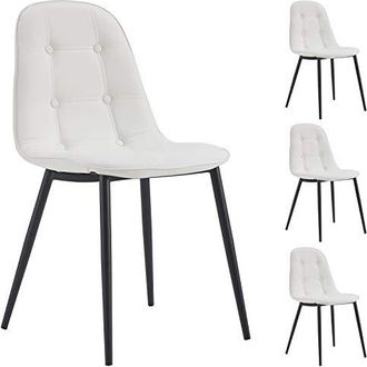 IDIMEX Lot de 4 chaises Alvaro pour Salle &agrave; Manger ou Cuisine avec 4 Pieds en m&eacute;tal Noir et Assise capitonn&eacute;e, rev&ecirc;tement synth&eacute;tique Blanc