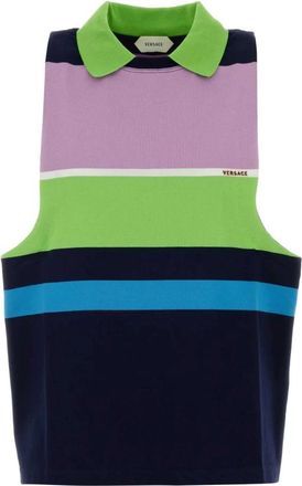 Versace Femme, Tops, Multicolore, Taille: 36 FR Polo Brod&eacute;e en Piqu&eacute; de Coton