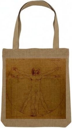 Fabulous Sac Shopping Tote Bag Aspect Lin - Lhomme Leonard de Vinci Art Celebre Science Dessin - Sac de Courses Toile Epaisse 360g Beige Naturel Cabas Port&eacute; Ep