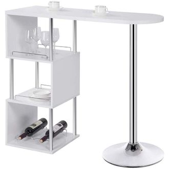 Woltu Bartisch Stehtisch Bistrotisch Bartheke Tresentisch, mit 3 Ablagefl&auml;che, mit Weinregale, Metall, mdf, Wei&szlig;, 113x40x105cm(BxTxH) - Woltu