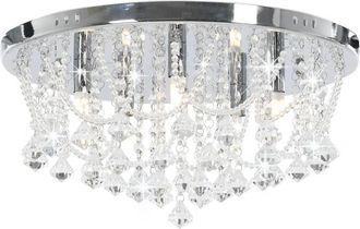 vidaXL Vidaxl - Plafonnier avec perles de cristal Argenté Rond 4 ampoules G9