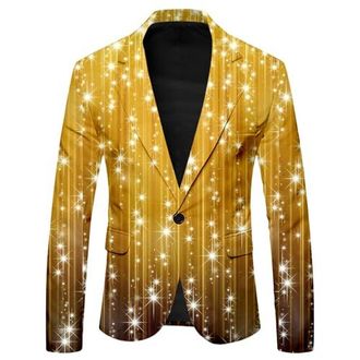 Generic Veste pour homme, aspect paillet&eacute;, impression 3D, ciel &eacute;toil&eacute;, rayures, blazer, carnaval, f&ecirc;te, veste slim fit un bouton, veste de costume pour carnav