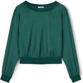 Motivi Femme, Blouses et Chemises, Vert, Taille: 36 FR Blouse en cr&ecirc;pe de Chine coupe carr&eacute;e