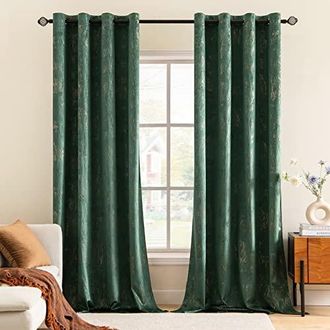 Miulee Rideaux en Velours Décoratifs Doux Rideau Opaque Rideau Thermique Rideaux Velours Oeillets Rideau pour Chambre et Salon Lot de 2 140x160 cm Vert Foncé