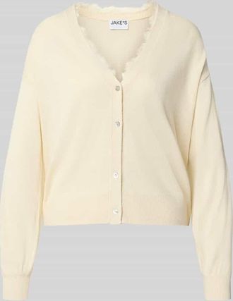 Jake*s Casual Cardigan mit V-Ausschnitt und Spitzenbesatz